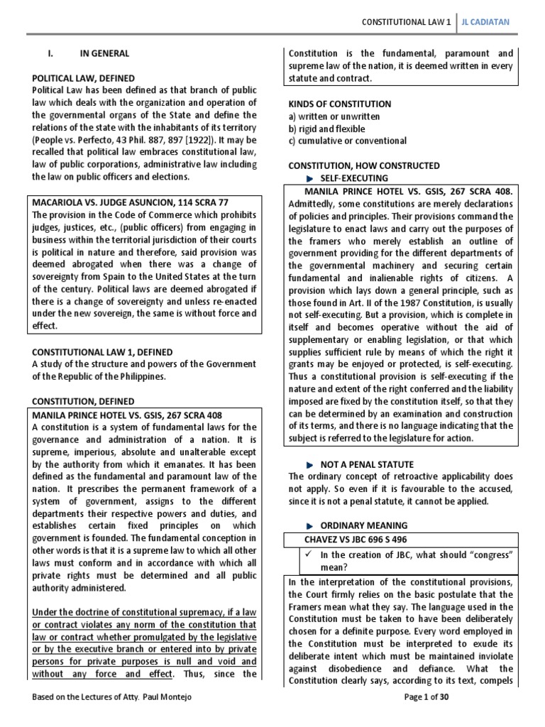 Constitutional Law 1: JL Cadiatan | PDF | Standing (Law ...