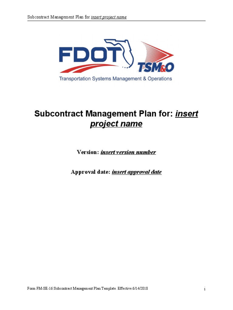 Subcontract Management Plan For: Insert: Project Name | PDF | Receipt | Project Management