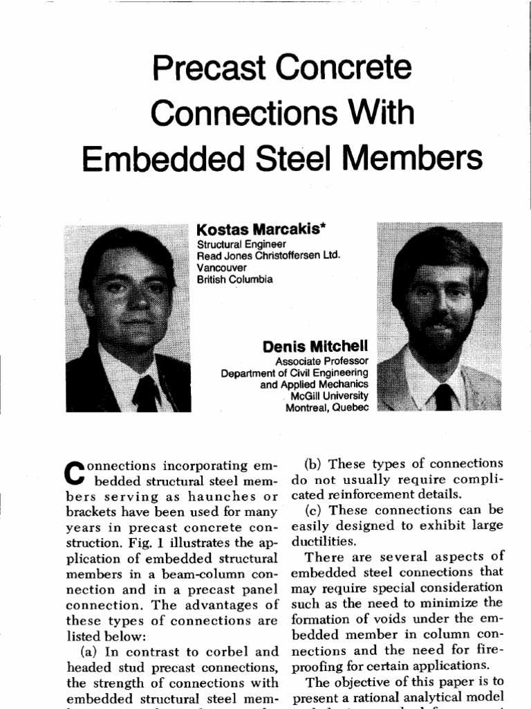 Precast Concrete Connections With Embedded Steel Mebers | PDF ...