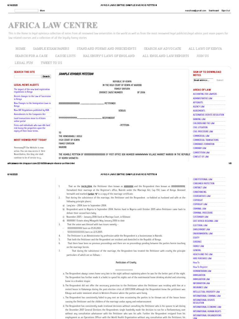 Sample Divorce Petition PDF | PDF | Divorce | Affidavit