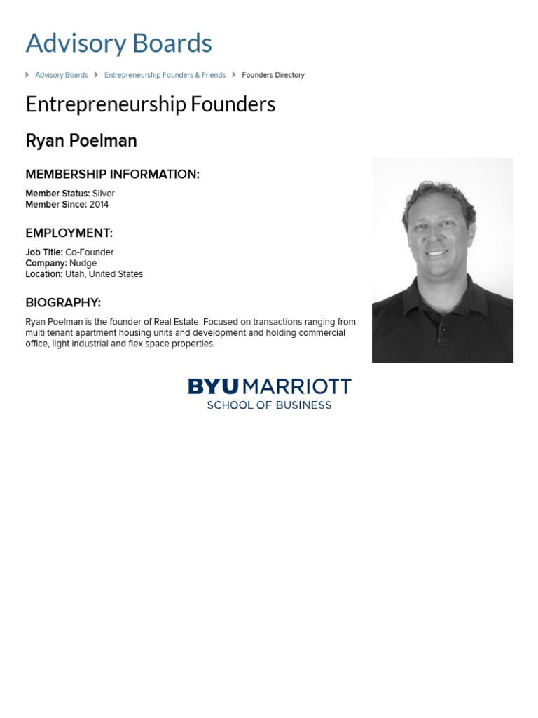 Entrepreneurship Founders - Ryan Poelman - BYU Marriott School of ...