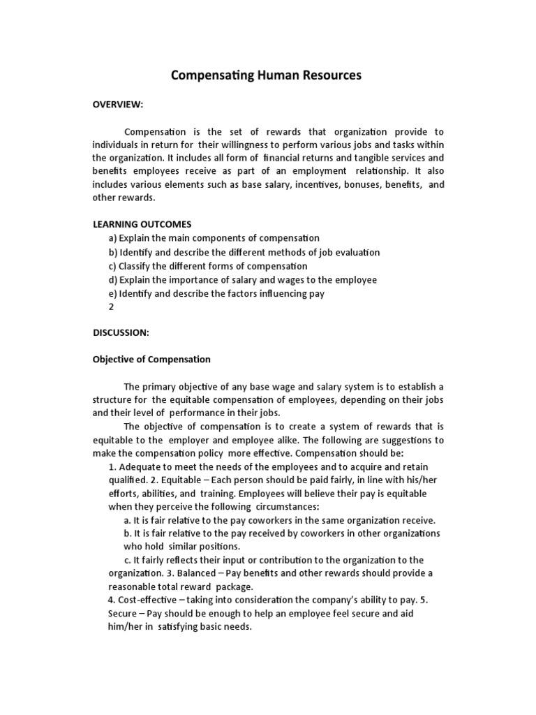 Human Resources Compensation Overview | PDF | Employment | Salary