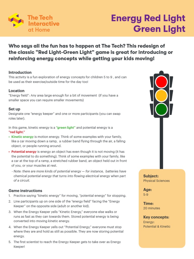Energy Red Light Green Light: at Home | PDF | Potential Energy ...
