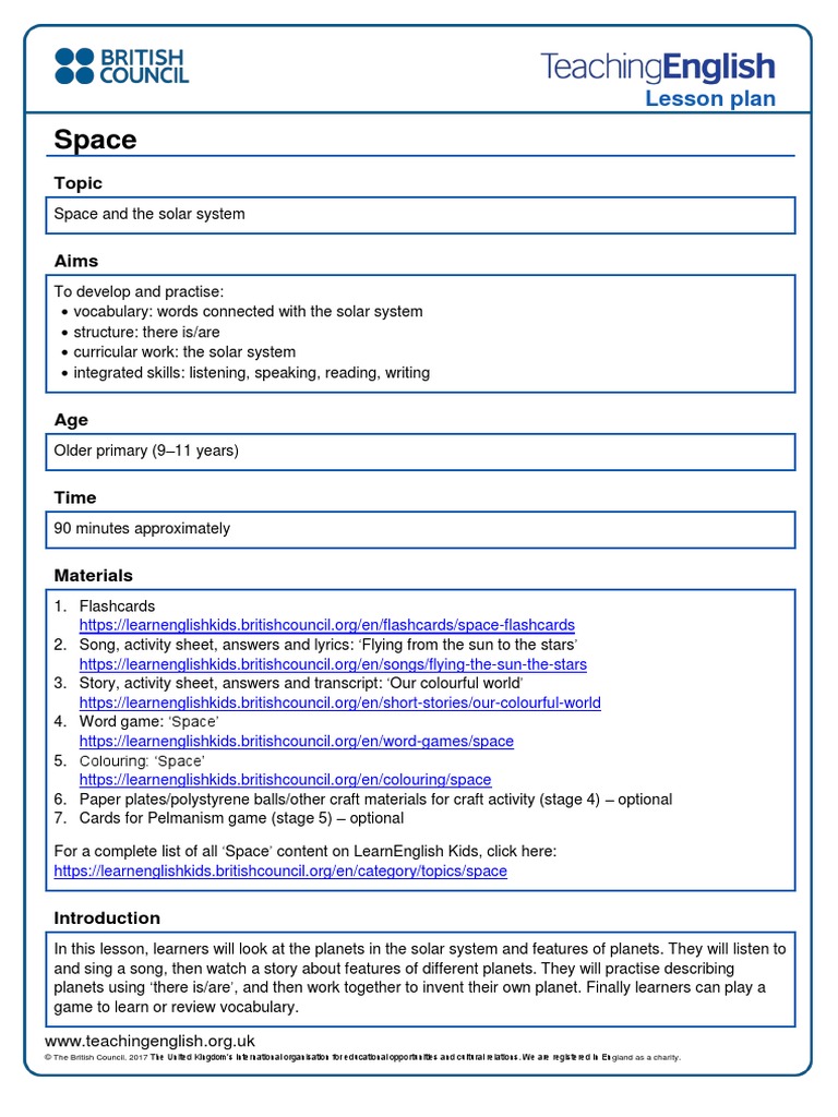 Teaching Kids Lesson Plan Space | PDF | Planets | Solar System