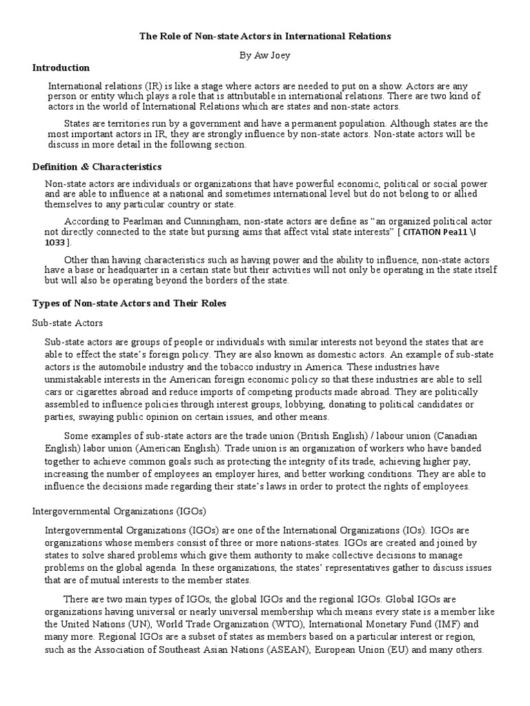 The Role of Non-State Actors in Internat | PDF | Non Governmental ...