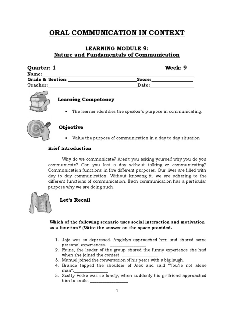 Oral Communication in Context: Learning Module 9: Nature and ...