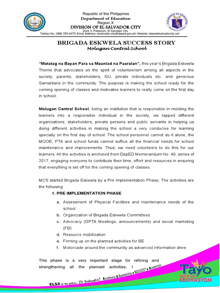 Brigada Eskwela Success Story | PDF