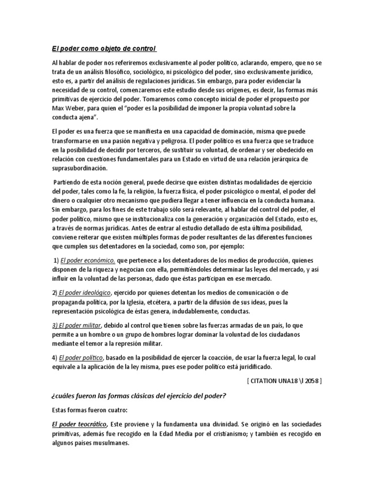 El poder como objeto de control político | PDF | Estado (política ...