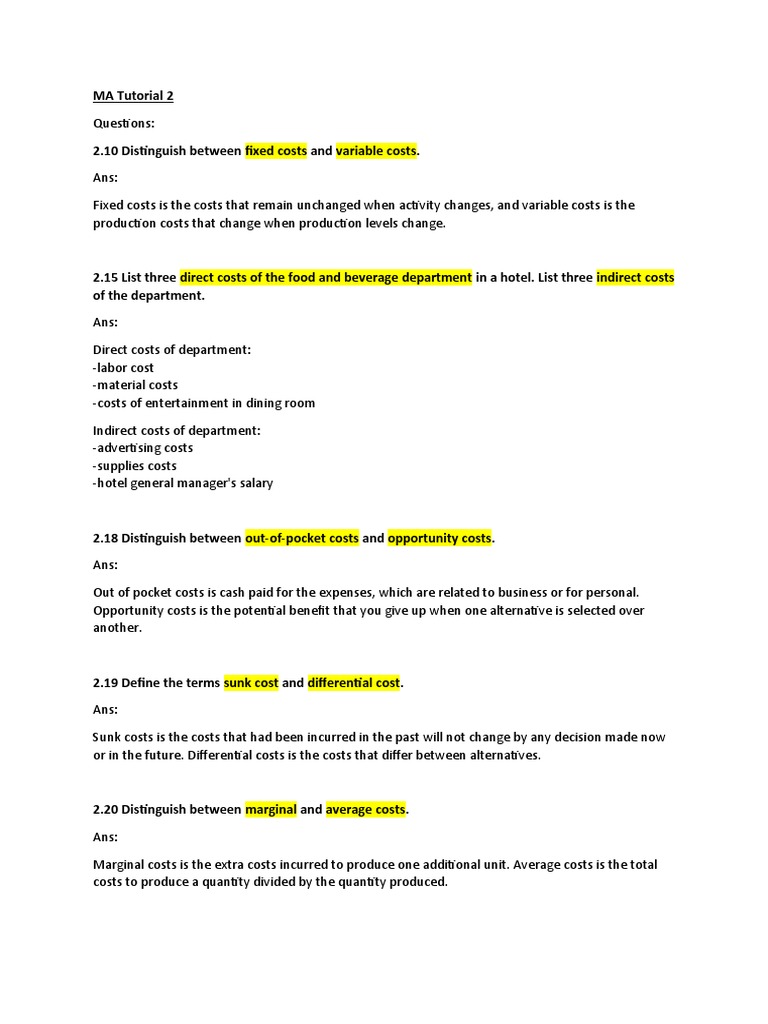 MA Tutorial 2 | PDF | Cost Of Goods Sold | Inventory