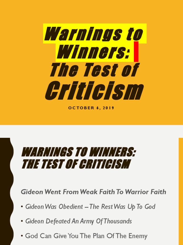 Gideon 10 Warnings To Winners How To Respond To Criticism 10 6 2019 PDF ...