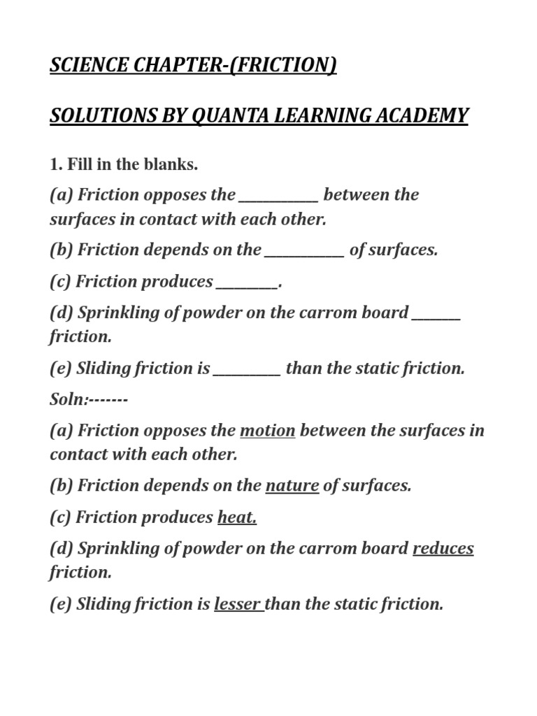Science Chapter Friction Class 8 Pdf Friction Force