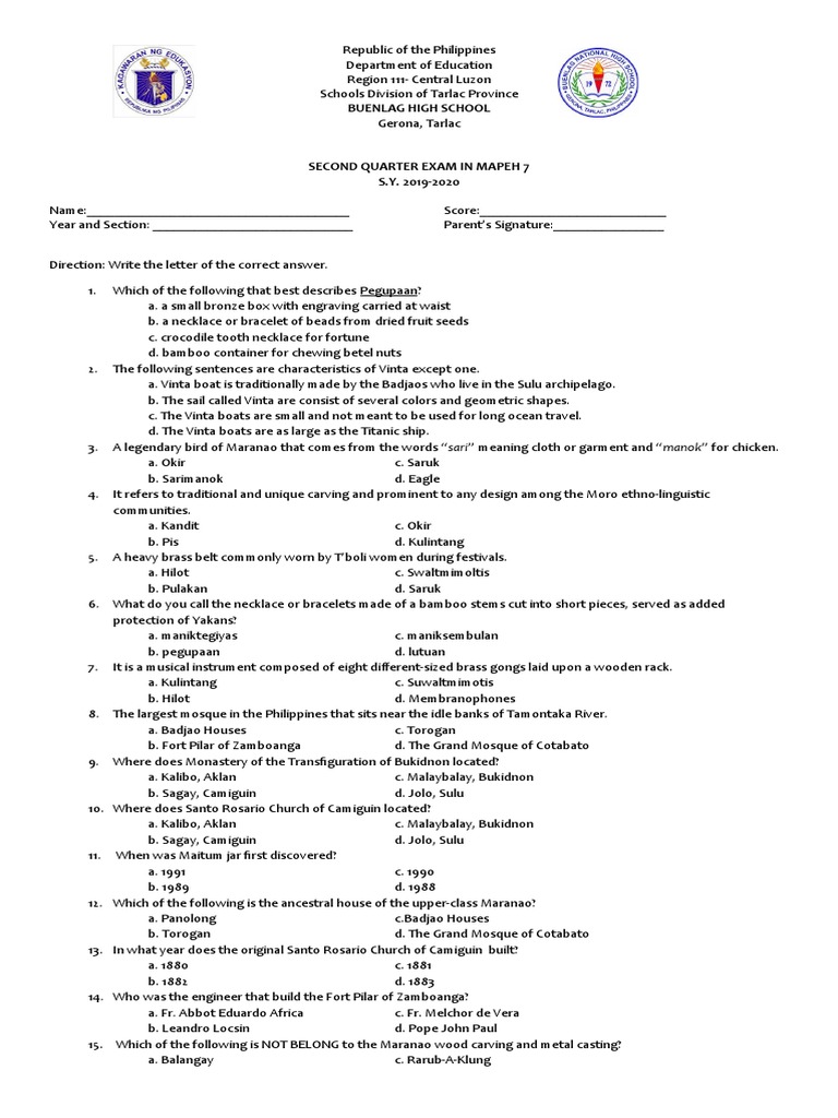 Grade 7 Test Questions | PDF | Stress (Biology) | Grief
