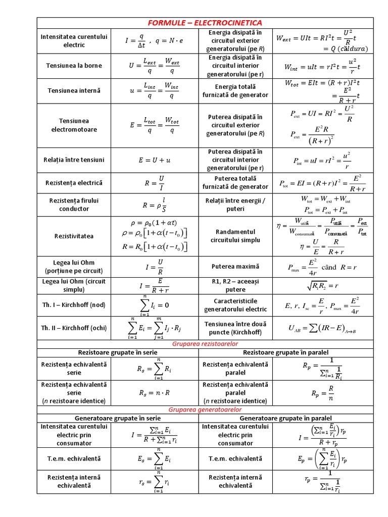 Formule Electrocinetica | PDF