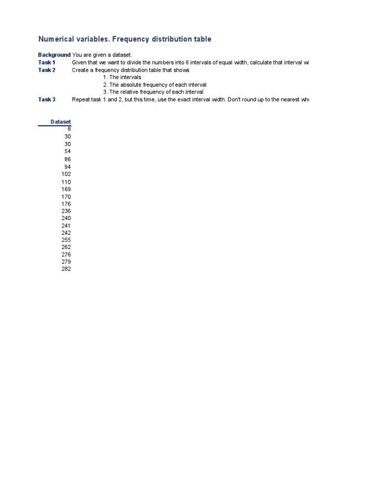 Numerical Variables. Frequency Distribution Table: Background Task 1 ...