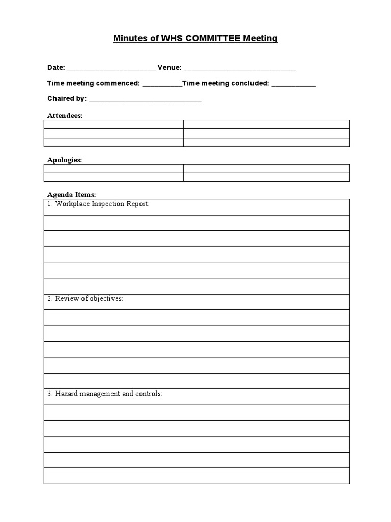 Agenda Minutes Template of WHS COMMITTEE Meetings (ชิ้นที่2) | PDF