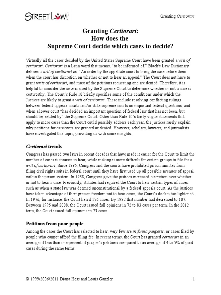 Certiorari - Background Activity and Answers For Website | PDF ...