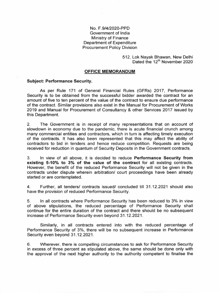 Performance Security | PDF | Government Information | Justice