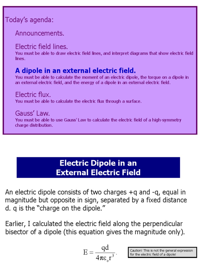 Lecture03 Part 2 Dipole in Electric Field | PDF | Electric Field | Dipole