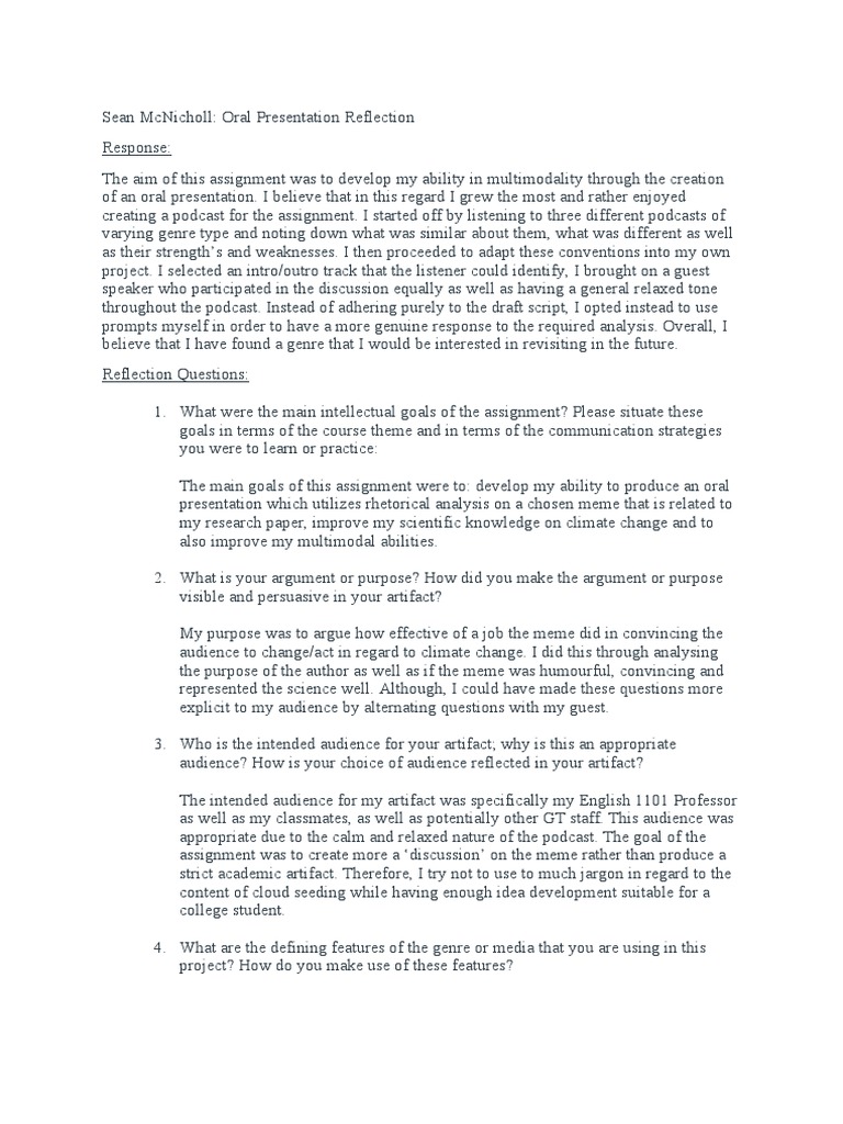 Oral Presentation Reflection | PDF | Genre | Rhetoric