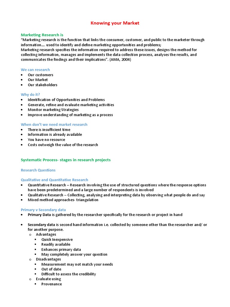 T - Knowing Your Market | PDF | Marketing Research | Sampling (Statistics)