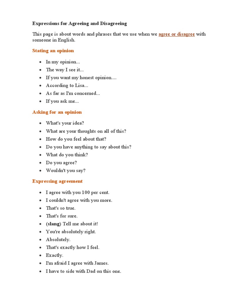 Expressions For Agreeing and Disagreeing | PDF