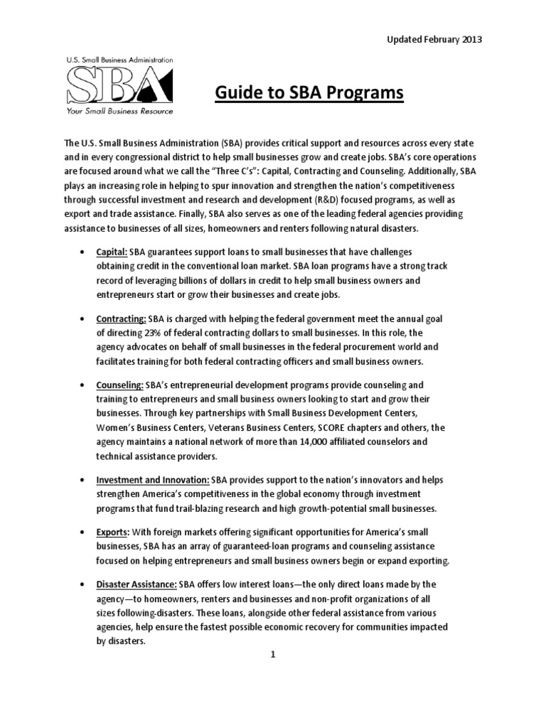 Sba 101 | PDF | Small Business Administration | Loans