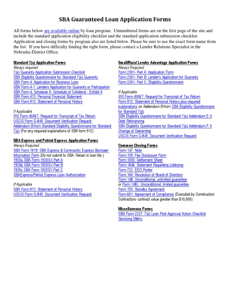 SBA Loan Application Forms Guide | PDF | Guarantee | Loans