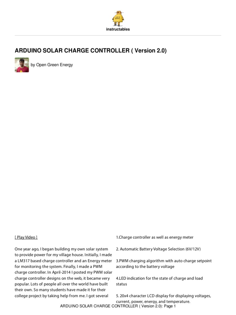 Arduino Solar Charge Controller (Version 2.0) : Instructables | PDF | Arduino | Analog To ...