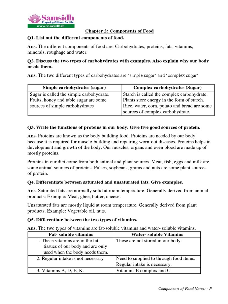 Components of Food Notes | PDF | Dietary Fiber | Diet & Nutrition
