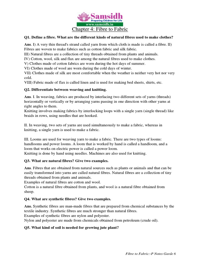 Fibre To Fabric Notes 1 | PDF | Textiles | Yarn