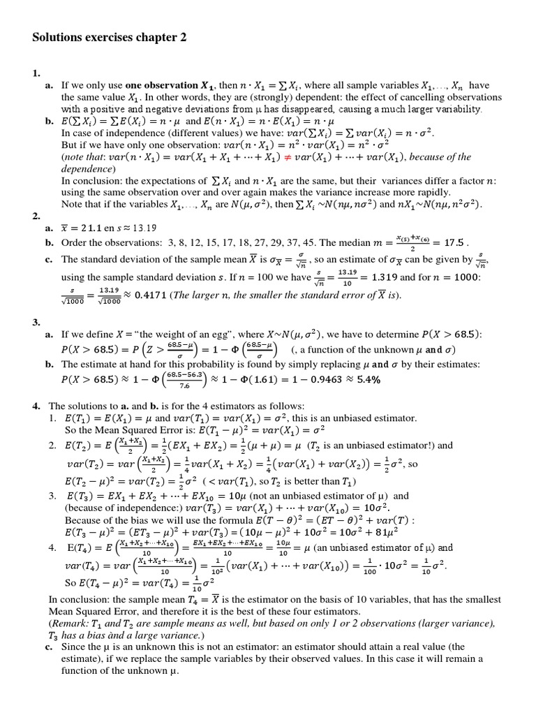 Solutions Exercises Chapter 2 Dependence Pdf Estimator Bias Of
