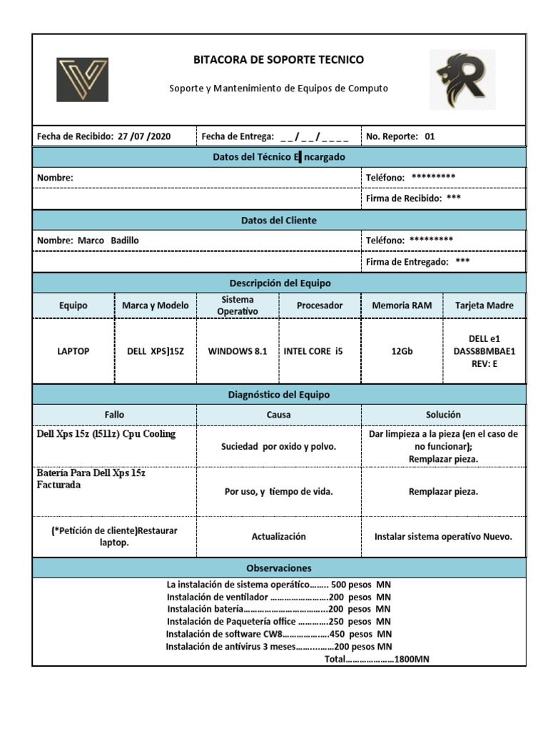 Bitacora de Soporte Tecnico Marco Badillo | PDF | Dell | Tecnología digital
