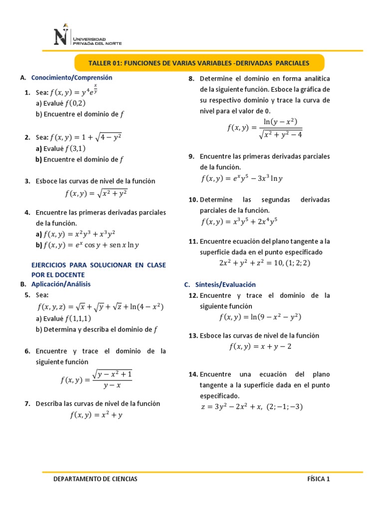 Derivadas parciales, dominios y curvas de nivel de funciones de varias variables: ejercicios ...