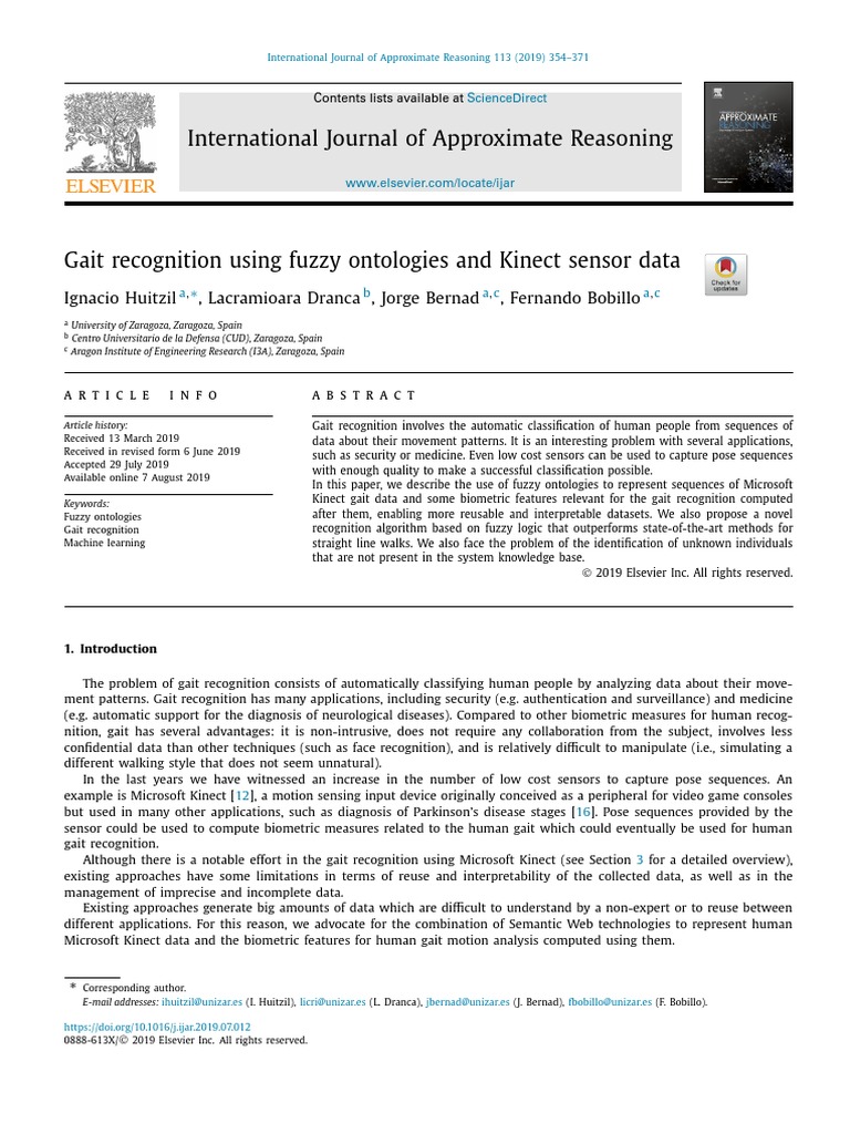 Gait Recognition Using Fuzzy Ontologies and Kinect Sensor Data | PDF | Fuzzy Logic | Logic