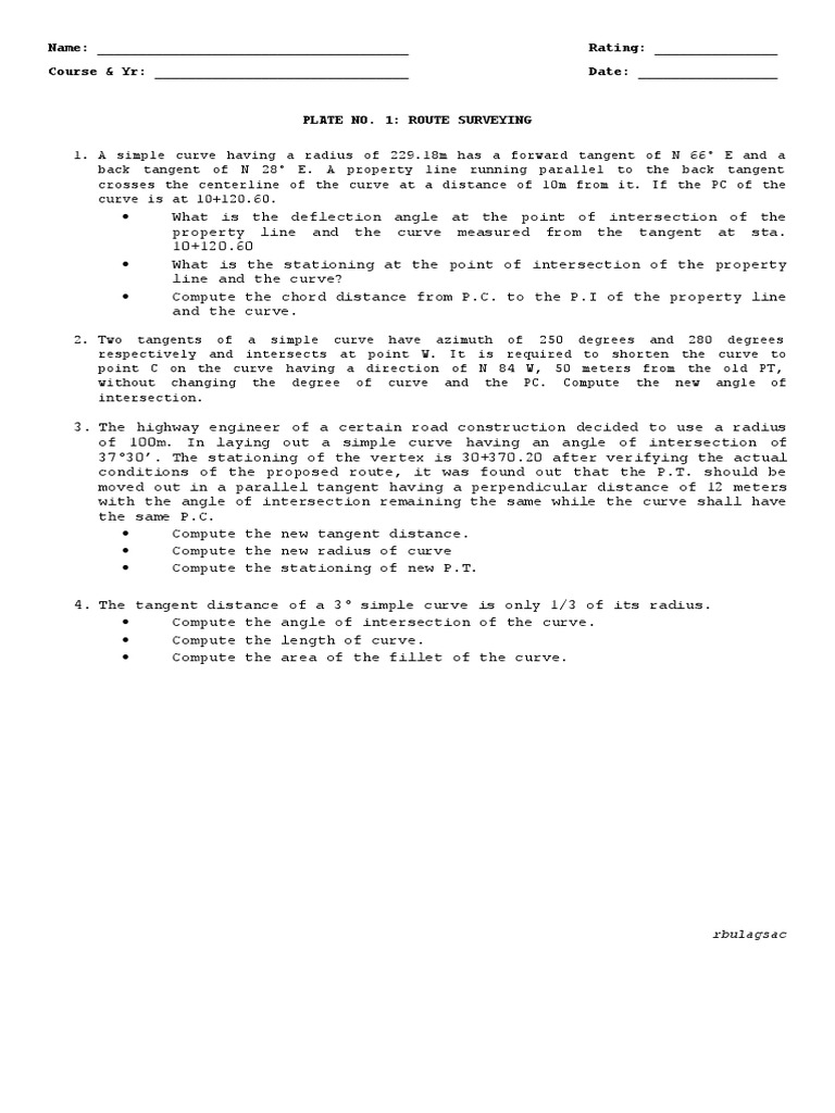 Route Surveying - Plate 1 | PDF | Science & Mathematics