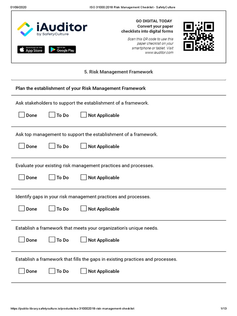 ISO 31000 - 2018 Risk Management Checklist - SafetyCulture PDF | PDF ...