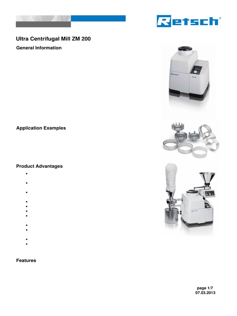 Rightstart Full Centrifugal Mill ZM 200 Product Brochure PDF | PDF | Grinding (Abrasive Cutting ...