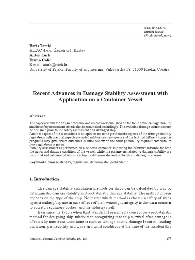 Analysis of Damage Stability Assessment Methods for Container Vessels Using Deterministic and ...