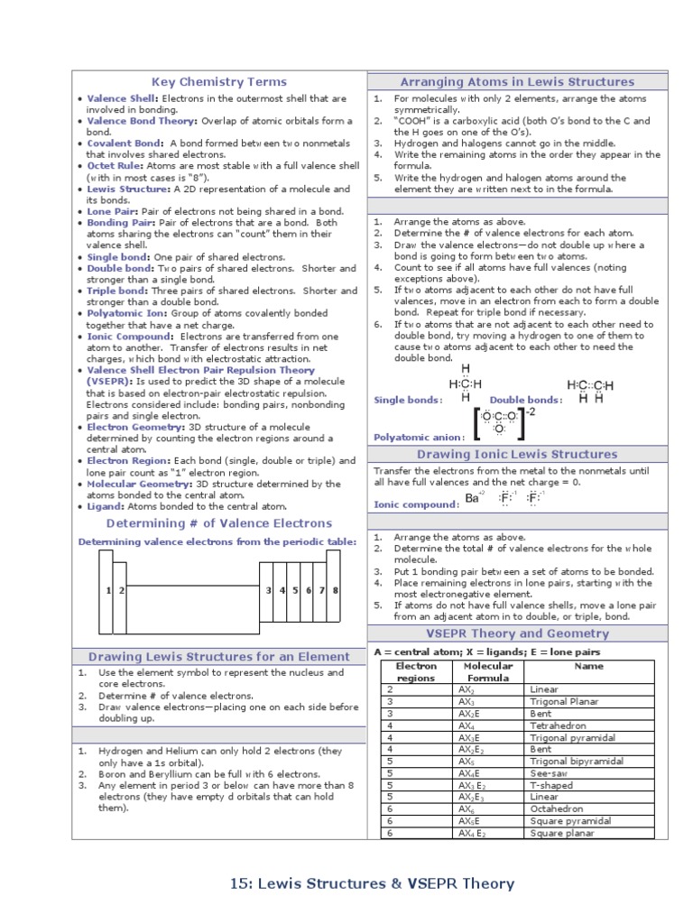 15: Lewis Structures & VSEPR Theory | PDF | Covalent Bond | Chemical Bond