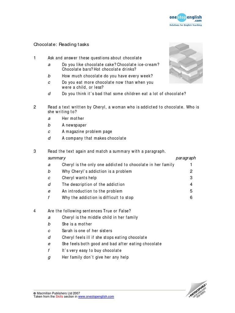 LWed - Chocolate Tasks Elementary-1 PDF | PDF