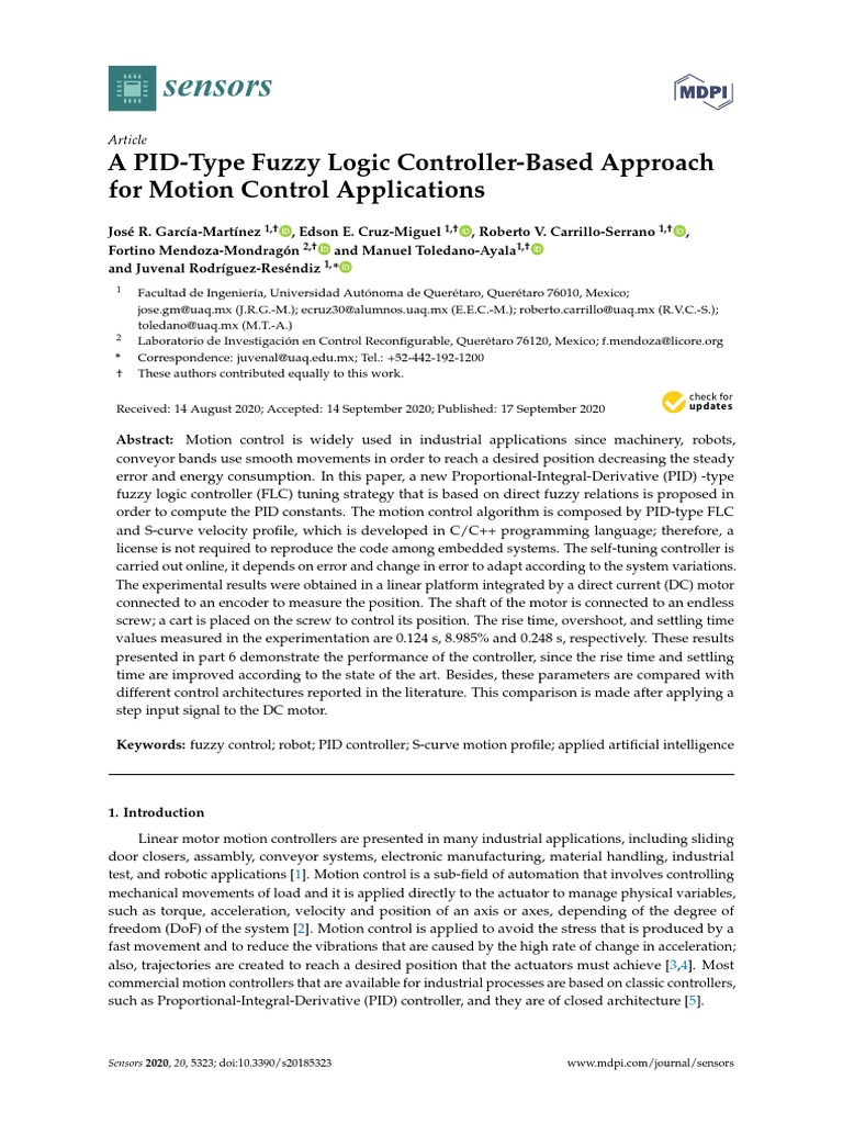 Fuzzy Logic PID Controller for Motion Control | PDF | Control Theory ...