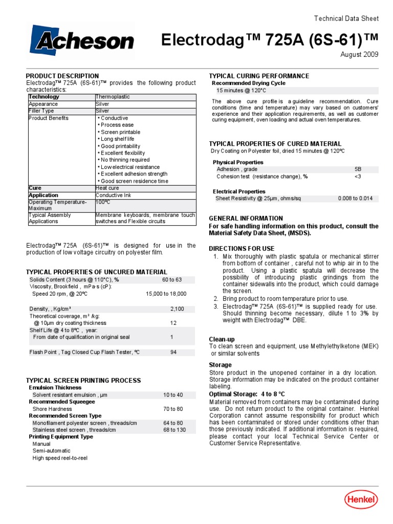Electrodag 725a (6s-61) - en | PDF | Electrical Resistivity And ...