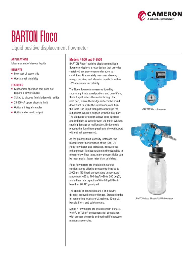 BARTON Floco: Liquid Positive Displacement Flowmeter | PDF | Flow ...