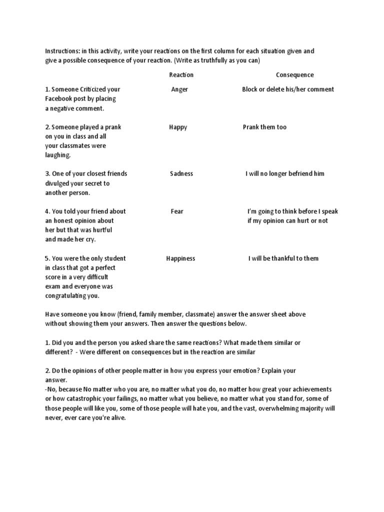 Emotional Reactions and Consequences | PDF | Emotional Self Regulation ...