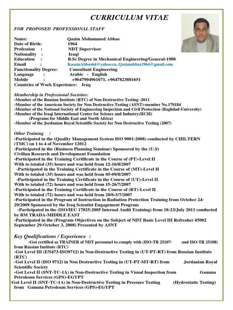 CV Qasim Mohammed Abbas | PDF | Nondestructive Testing