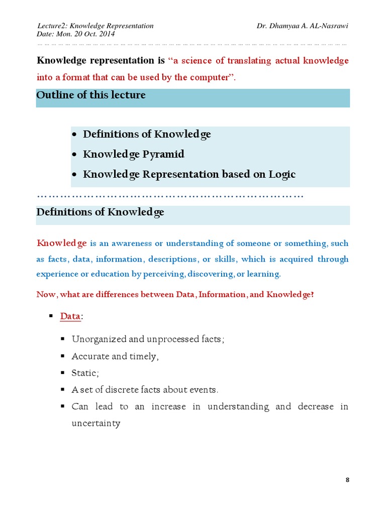 Lect2 - Knowledge Representation - 00 | PDF | Interpretation (Logic) | Logic