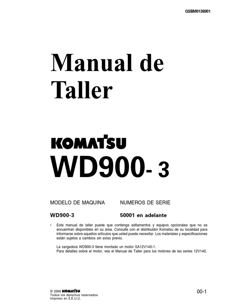 WD900-3 SM 50001 + Esp GSBM036901 PDF | PDF | Pulgada | Engranaje