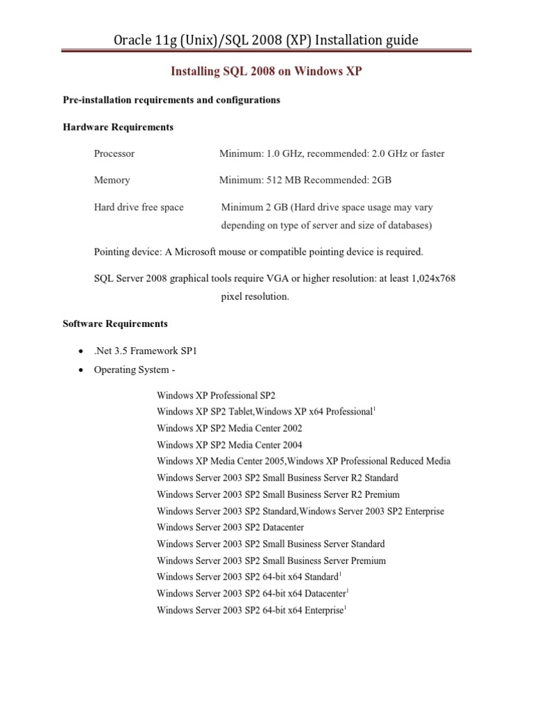 SQL Server 2008 Installation on XP Guide | PDF | Windows Server 2003 | Windows Server 2008