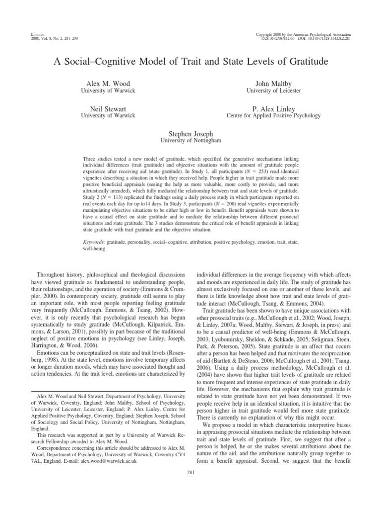State and Trait Gratitude | PDF | Gratitude | Multilevel Model