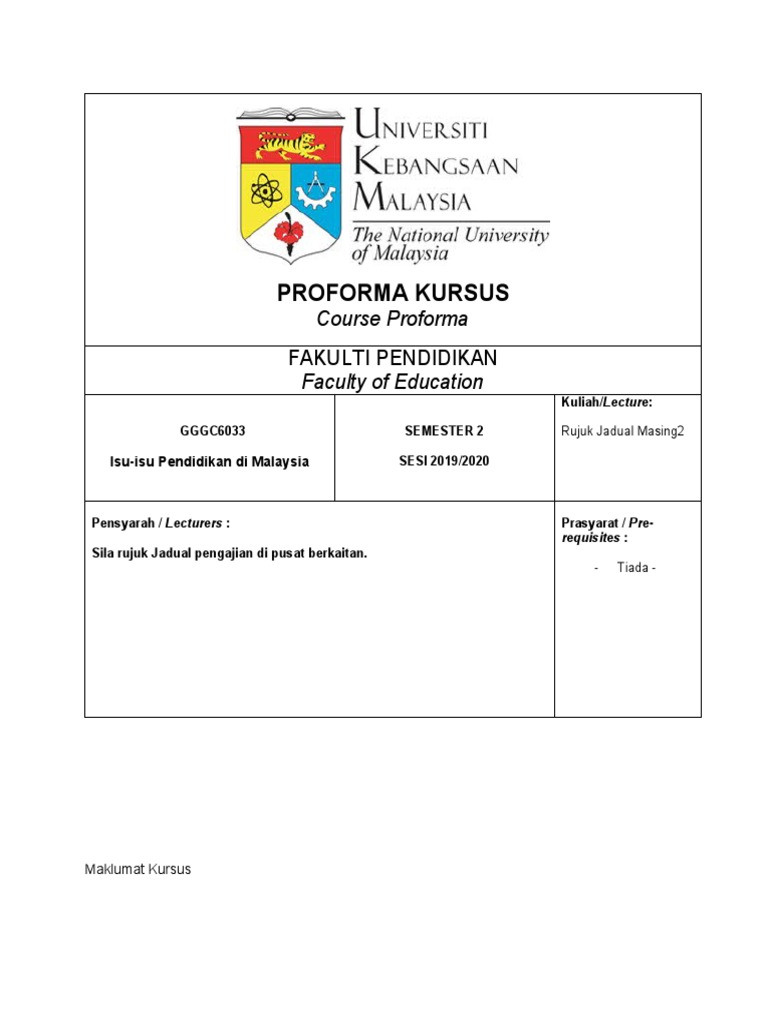 Proforma GC6033 Sem 2 2019202020 | PDF | Pedagogy | Behavior Modification